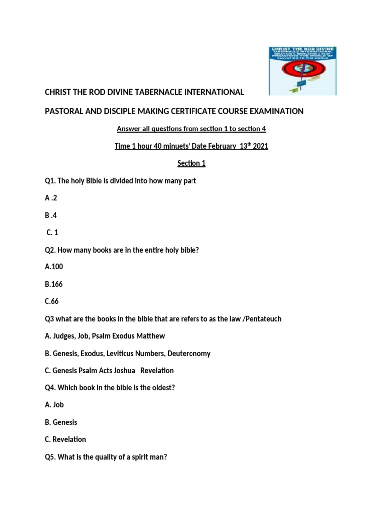 Bible School Course Questions | PDF | Jesus | Disciple (Christianity)