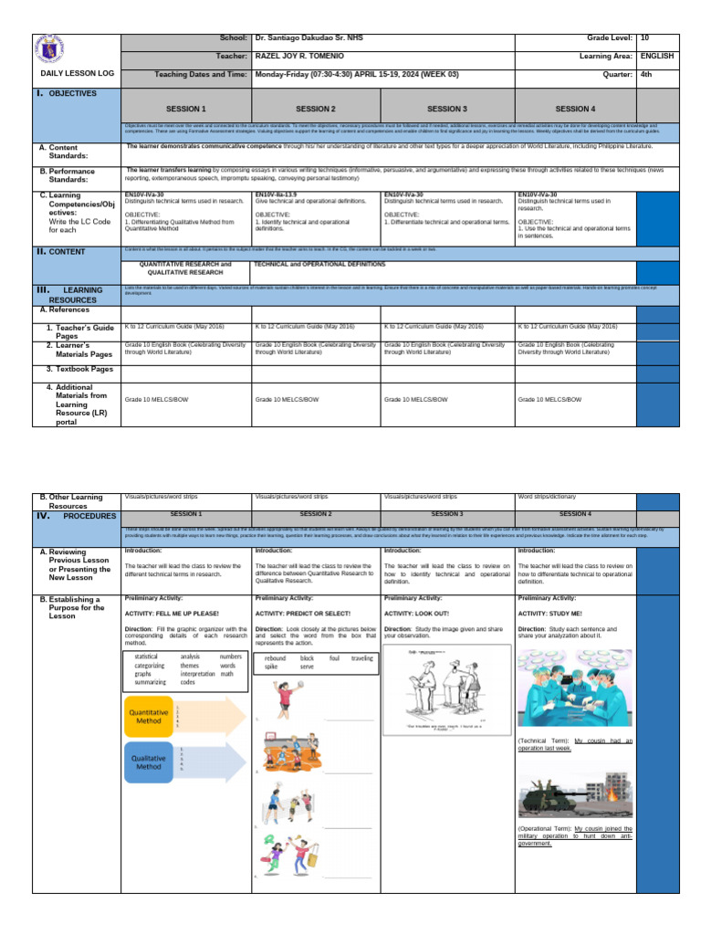 TOMENIO DLL English10 Q4 W3 | PDF | Definition | Learning