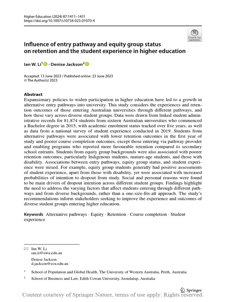 Influence of Entry Pathway and Equity Group Status | PDF | Logistic ...