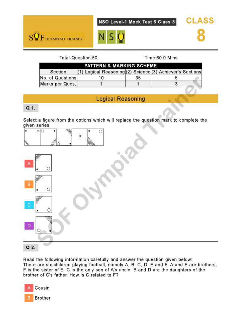 NSO Level1 Mock6 Class8 | PDF