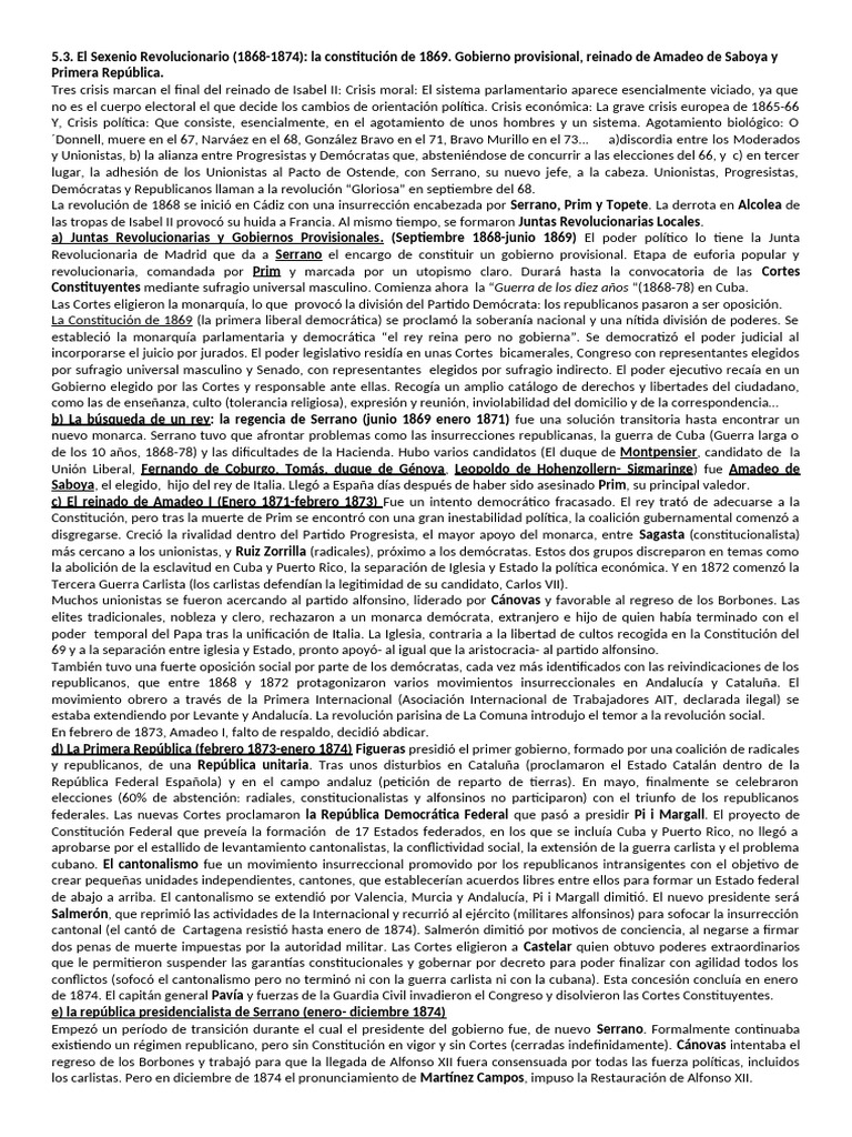 5.3. El Sexenio Revolucionario | PDF | Gobierno de españa | Política de españa