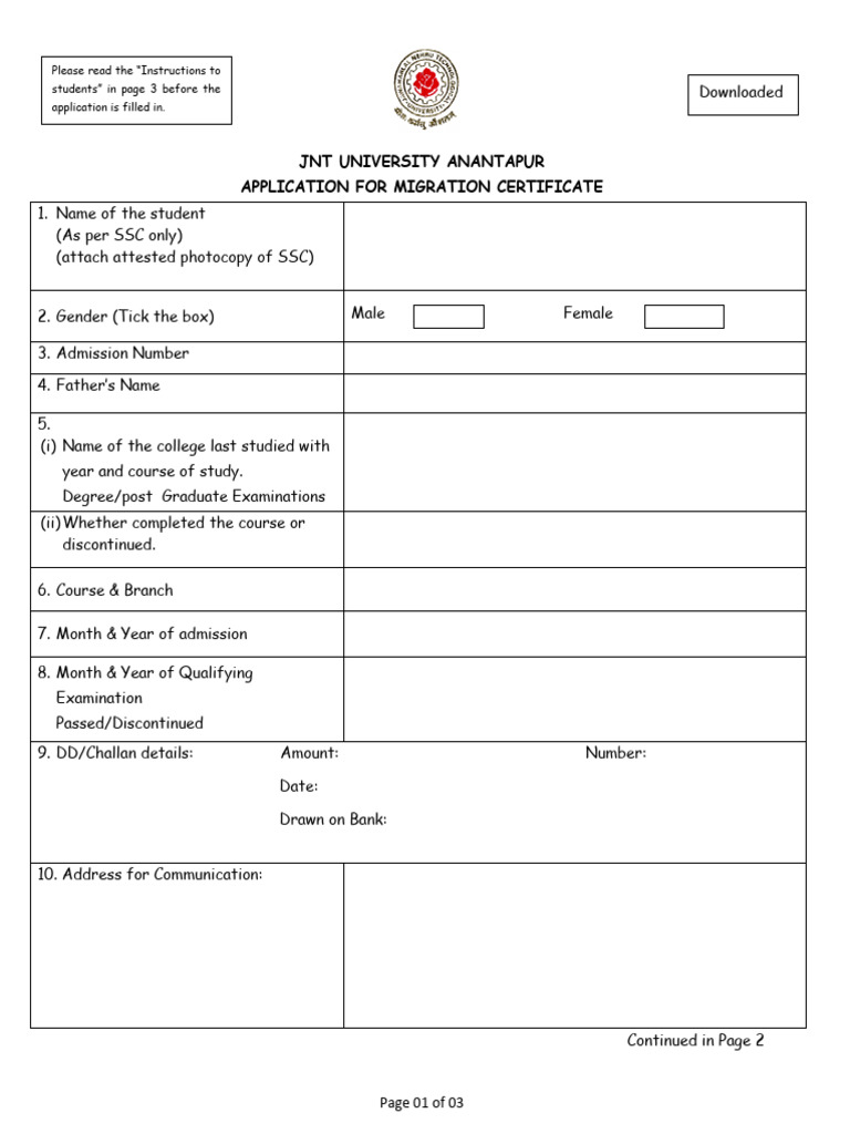 Application Form for Migration Certificate | PDF | Qualifications Application Form for Migration Certificate | PDF | Qualifications