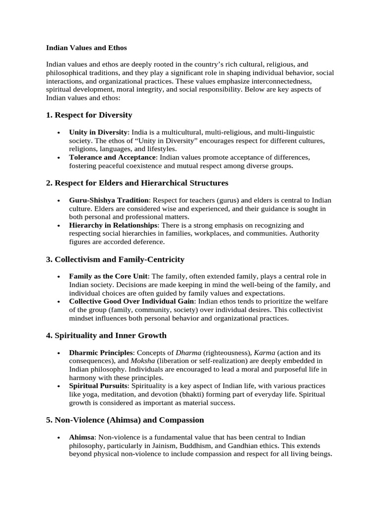 Indian Values and Ethos | PDF | Ahimsa | Spirituality