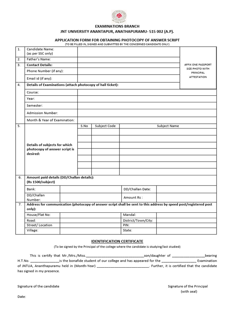6.application Form For Photocopy of Answer Script | PDF | Government ...