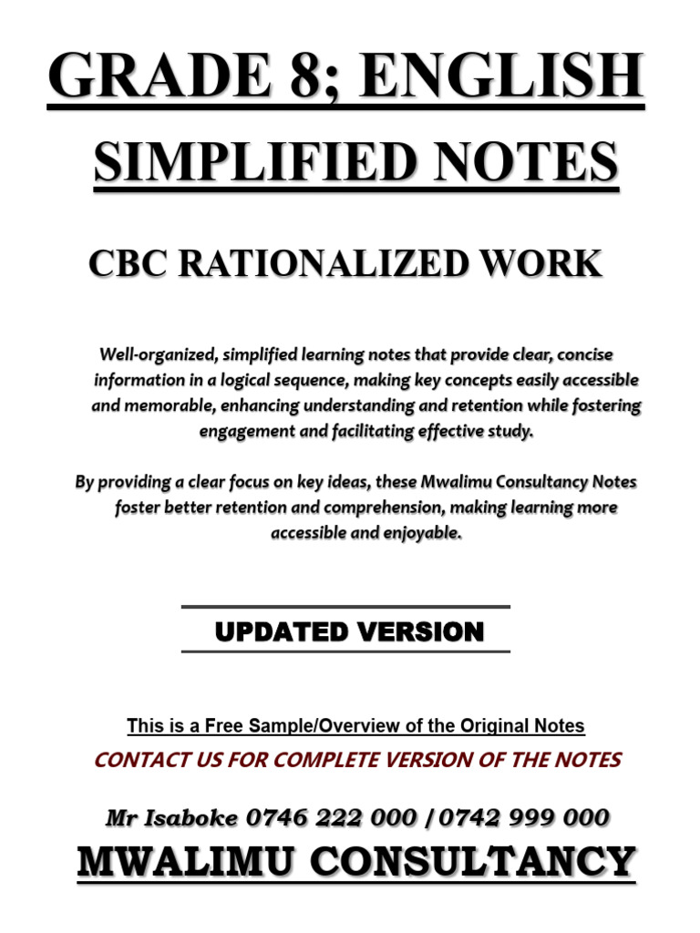 Grade 8 English Simplified Notes SP | PDF | Grammatical Gender | Pronoun