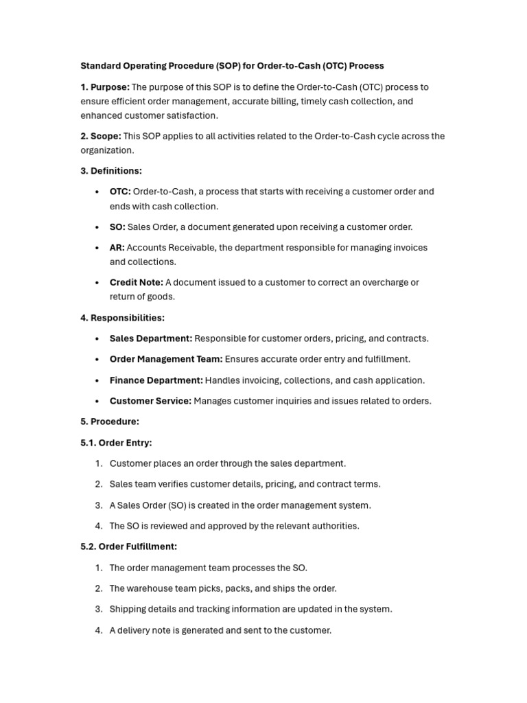 SOP - O2C - DRAFT | PDF | Invoice | Business