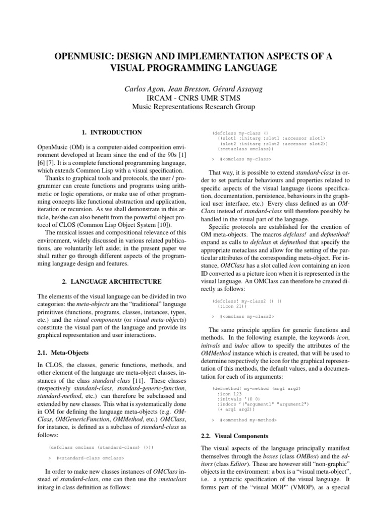 Openmusic: Design and Implementation Aspects of A Visual Programming ...