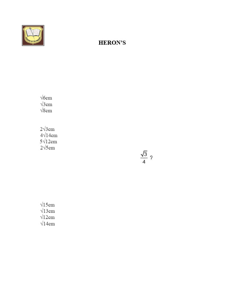 GR 9 HERONS FORMULA Worksheet 1 (1) | PDF