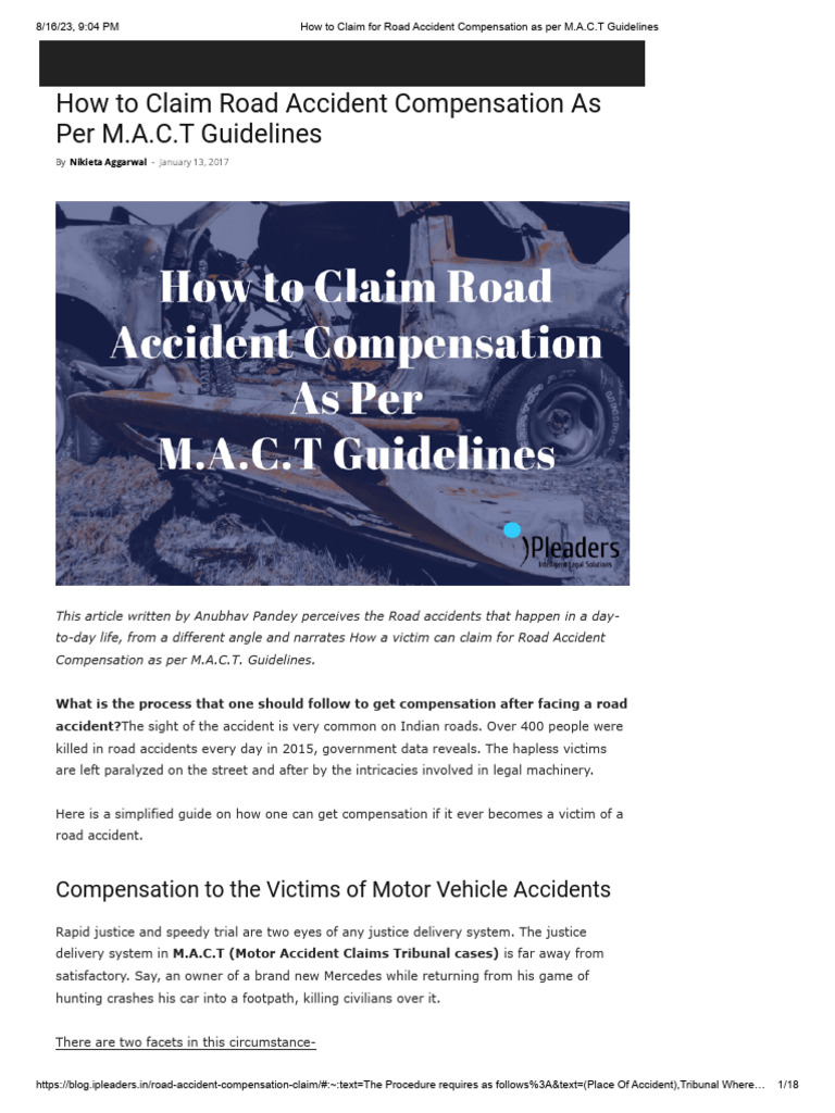 How To Claim For Road Accident Compensation As Per M.A.C.T Guidelines ...