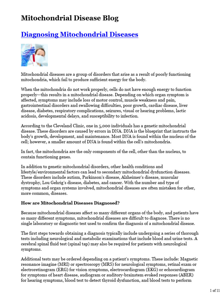 Diagnosing Mitochondrial Diseases | PDF | Mitochondrion | Peripheral ...