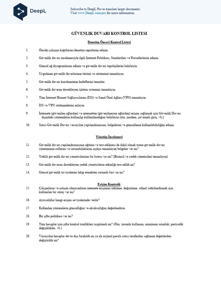 Firewall Checklist - PDF TR | PDF