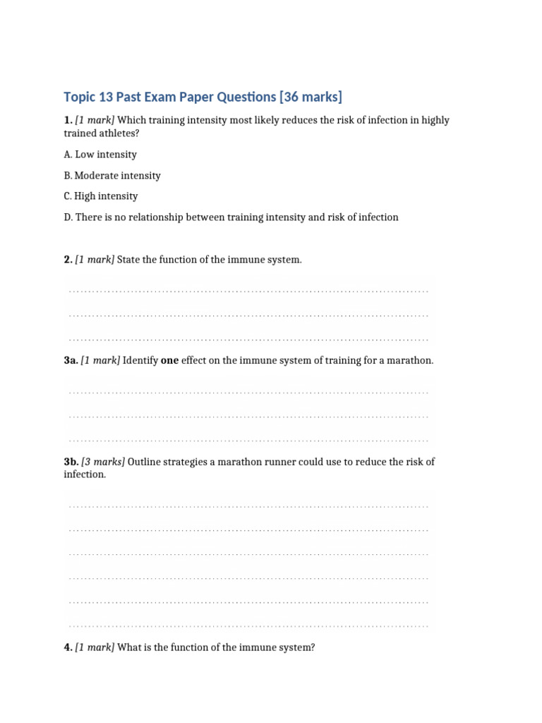 Topic 13 Past Exam Paper Questions | PDF | Infection | Immune System