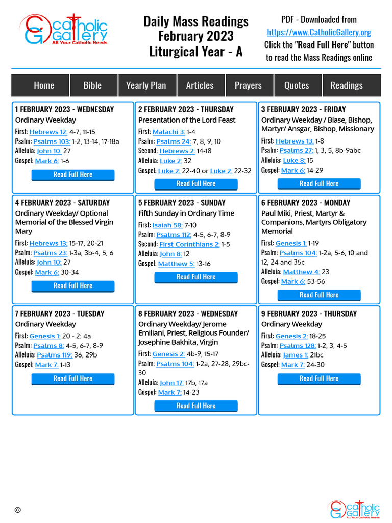 February 2023 Daily Mass Readings | PDF | Lent | Liturgical Year