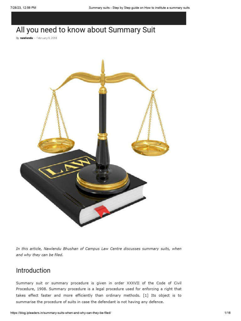 Summary Suits - Step by Step Guide On How To Institute A Summary Suits | PDF | Lawsuit ...