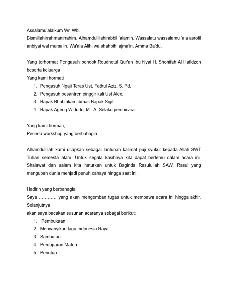 Teks MC Workshop Moderasi Beragama | PDF