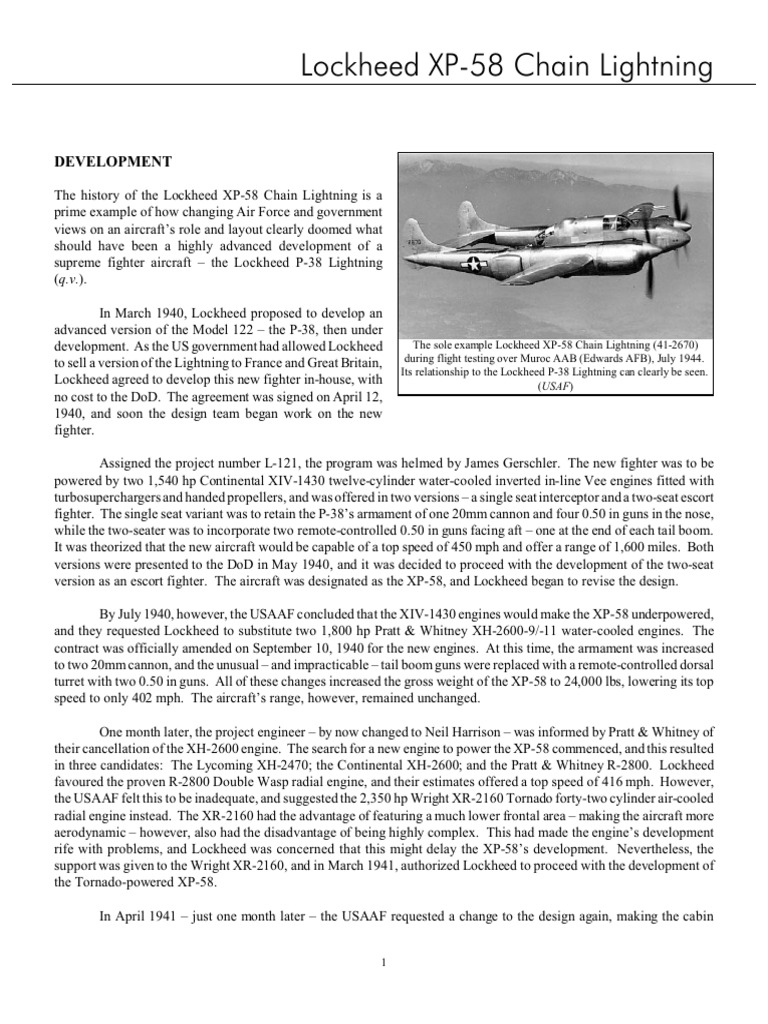 XP-58 Chain Lightning | PDF | Fighter Aircraft | Aircraft