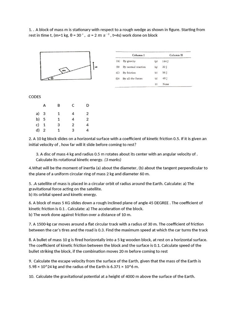 Worksheet for Ut II | PDF | Mass | Kinetic Energy