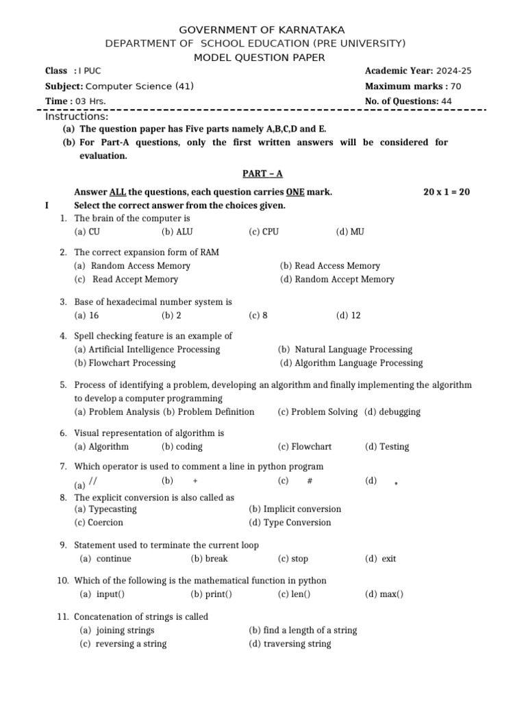 41 Computer Science Model Paper 1736695587 1737358152 | PDF ...