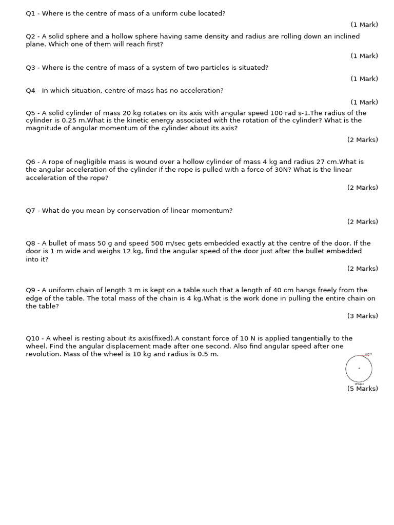 CBSE Class 11 Physics Worksheet - System of Particles | PDF | Rotation ...