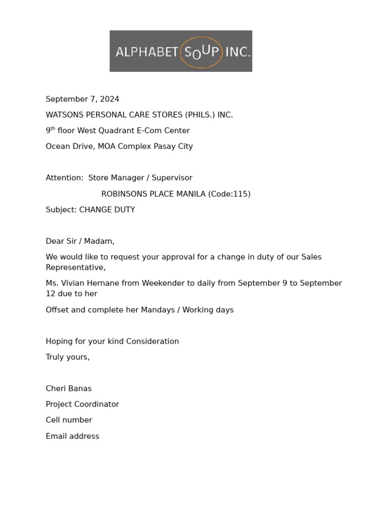 Change Duty Template | PDF