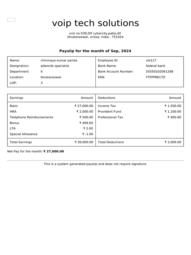 Payslip 9 2024 Voip 1 | PDF