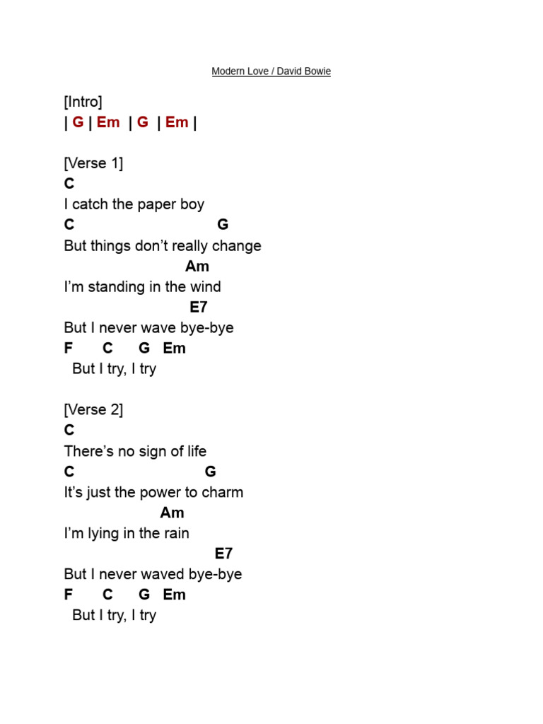 Modern Love Chords - David Bowie | PDF