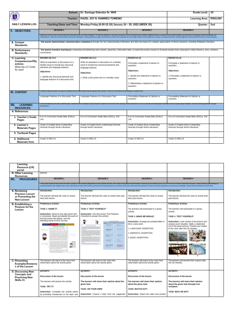 RAMIREZ-DLL-English10-W20 | PDF | Learning | Curriculum