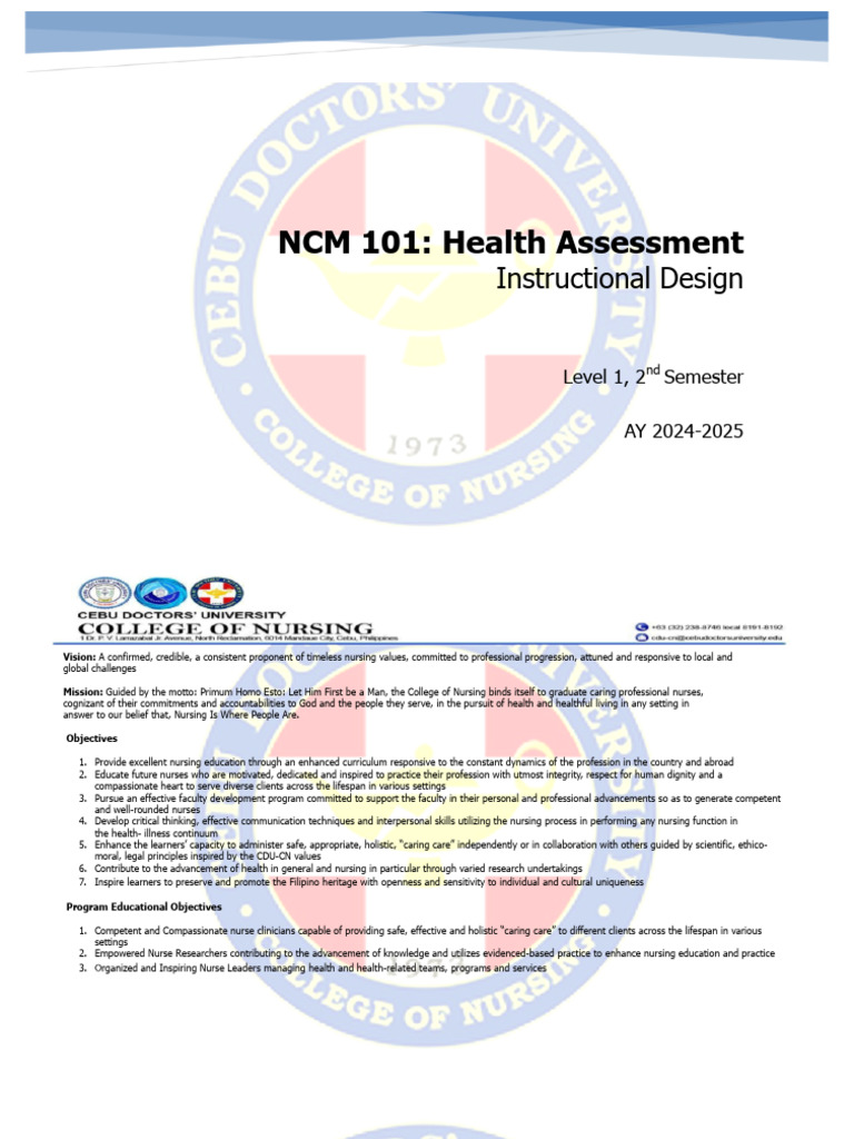 NCM 101 Instructional Design 2024-2025 | PDF | Educational Assessment | Nursing