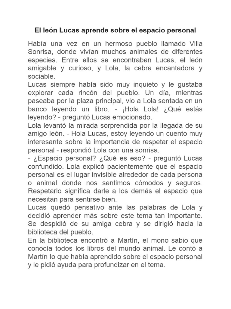 Lucas y el respeto al espacio personal | PDF