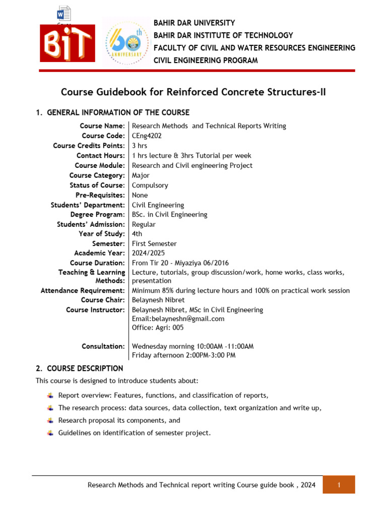 Technical Report Course Guidebook - (2024) | PDF | Lecture | Academic Dishonesty