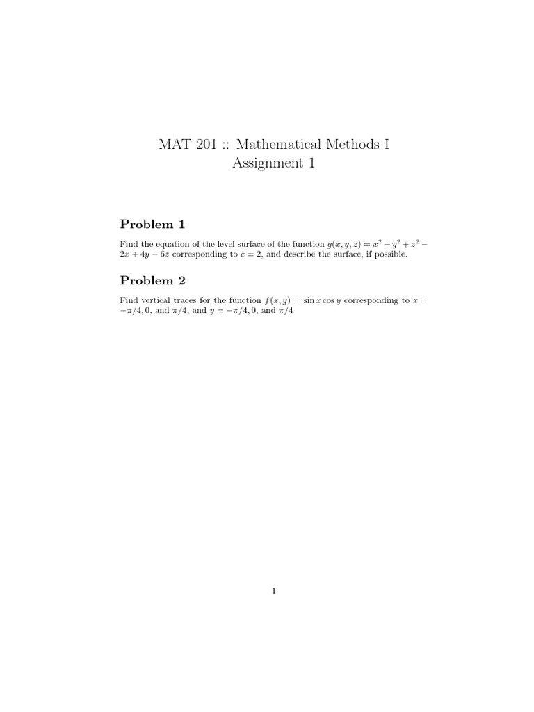 Mathematical Methods I Assignment 1 | PDF