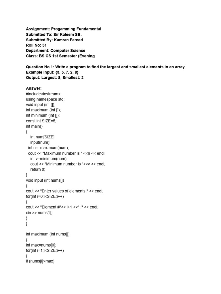 Assignment 1 - Progamming Fundamental | PDF | Namespace | Computer Programming