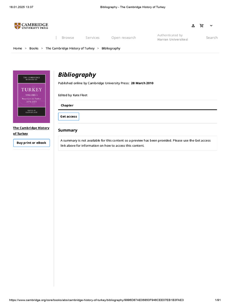 Bibliography of The Cambridge History of Turkey | PDF | Turkey | Anatolia