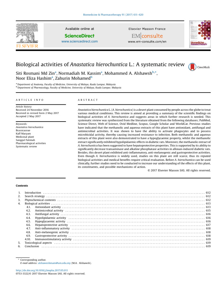 Biological Activities of Anastatica hierochuntica | PDF