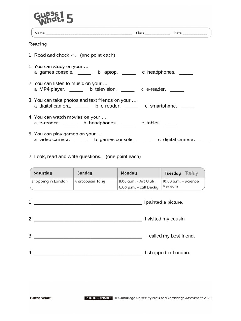 Guess What Test Without Answers A | PDF