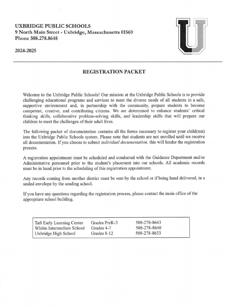 2024-2025 STUDENT REGISTRATION PACKET | PDF