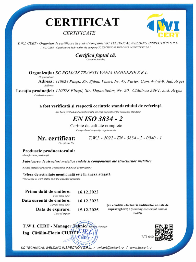 Certificat en 3834 | PDF