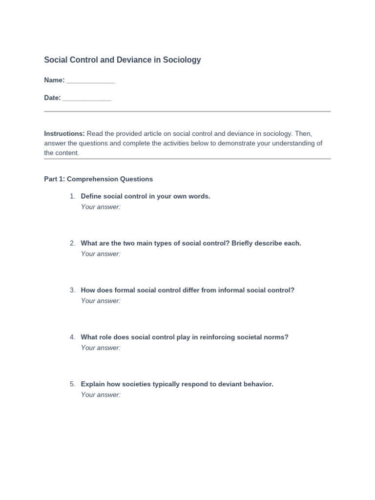 Sociology: Social Control & Deviance | PDF | Deviance (Sociology ...