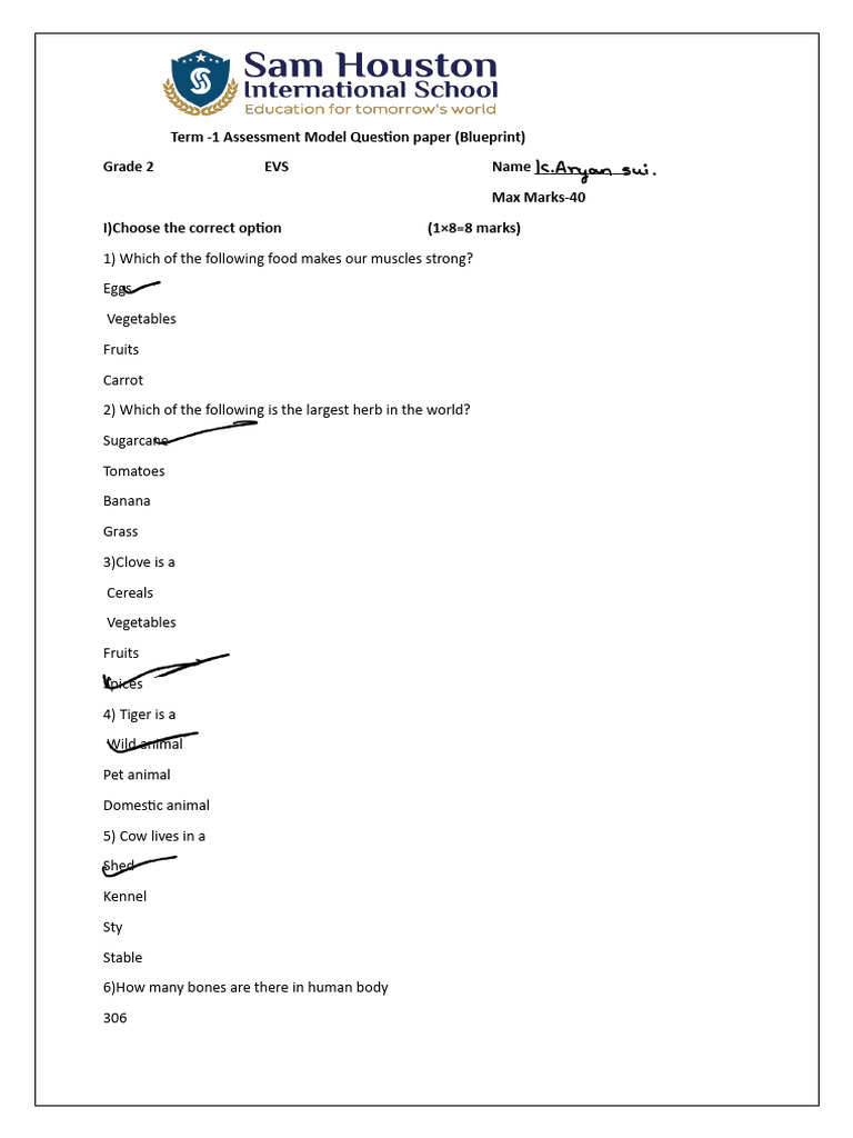 Grade 2 EVS Term-1 Question Paper | PDF | Foods | Vegetables