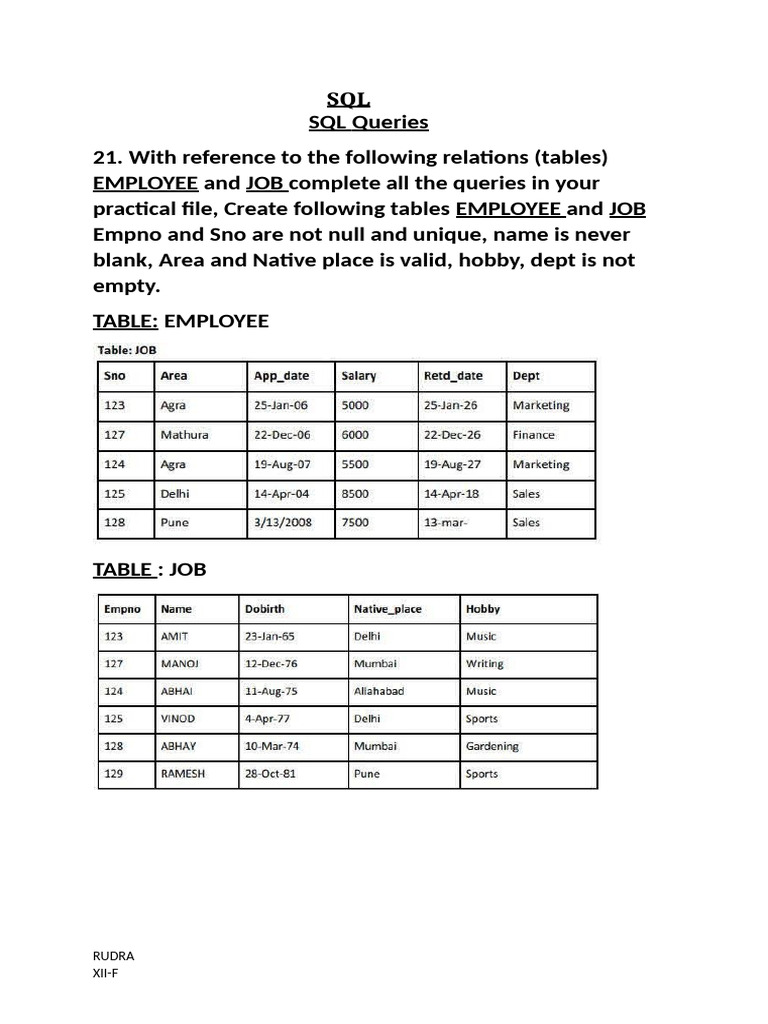 RUDRA IP Practical File XII | PDF | Data Management | Databases