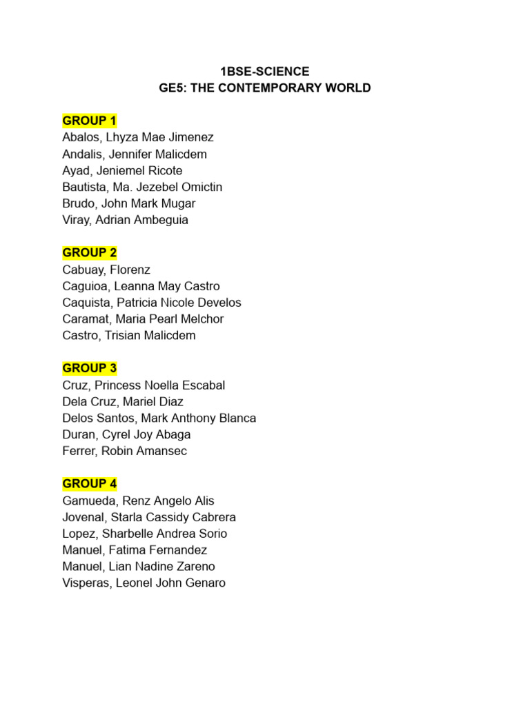 GE5-THE-CONTEMPORARY-WORLD_GROUPINGS | PDF