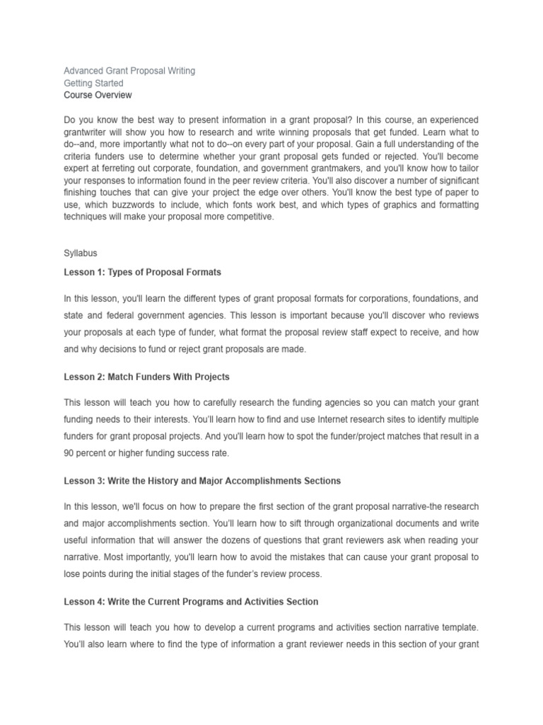 Advanced Grant Proposal Writing Course | PDF | Grant Writing | Grant ...