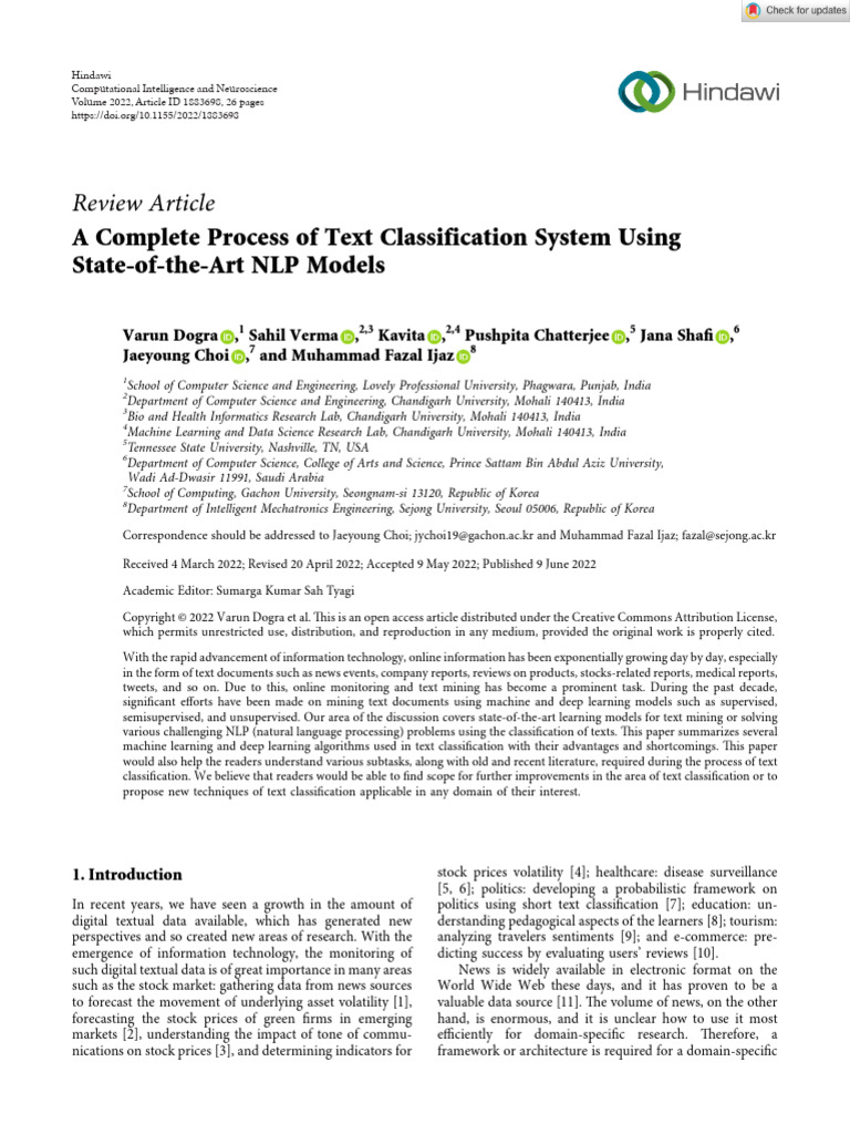 A Complete Process of Text Classification System Using State of The Art NLP Models | PDF ...