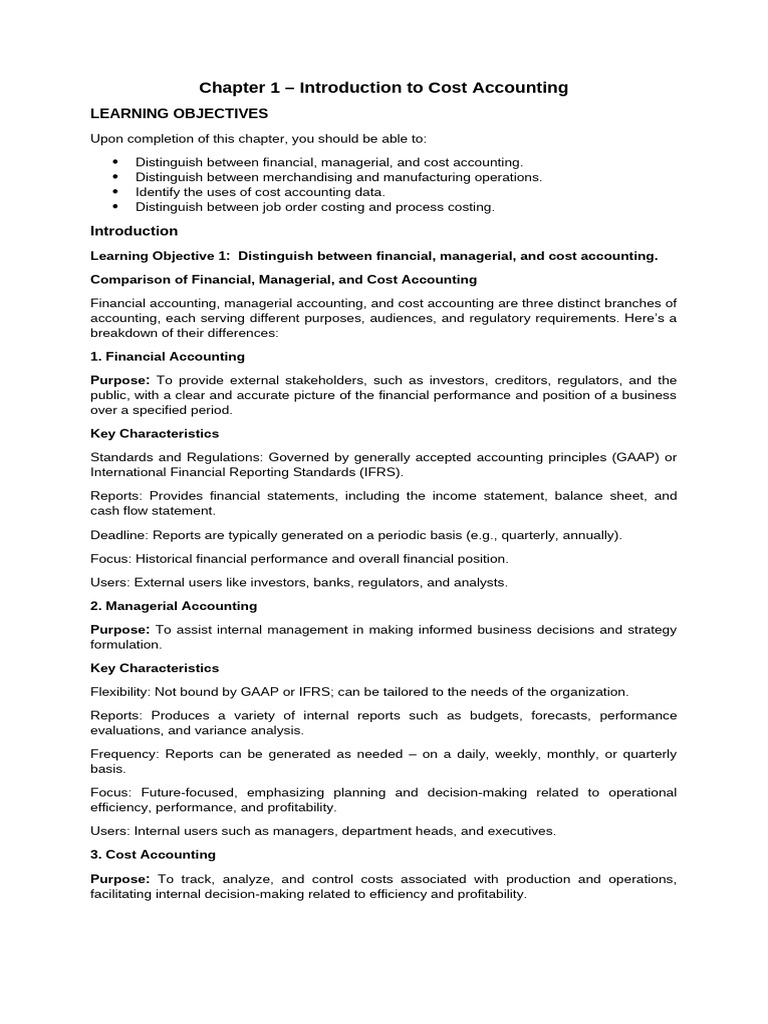 Chapter 1 Introduction To Cost Accounting | PDF | Cost Accounting | Inventory