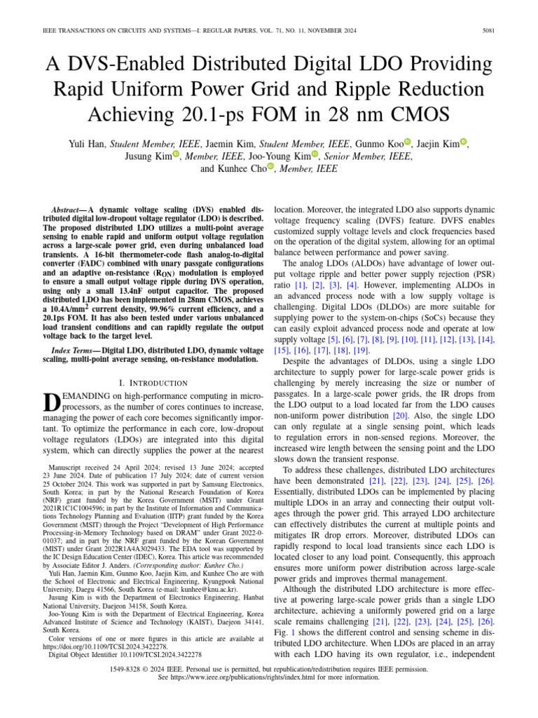 A DVS-Enabled Distributed Digital LDO Providing Rapid Uniform Power Grid and Ripple Reduction ...