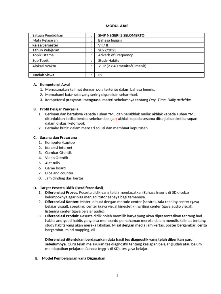 RPP BERDIFERENSIASI DAN PSE - PUJI NARIMA WATI - Belum Revisi | PDF