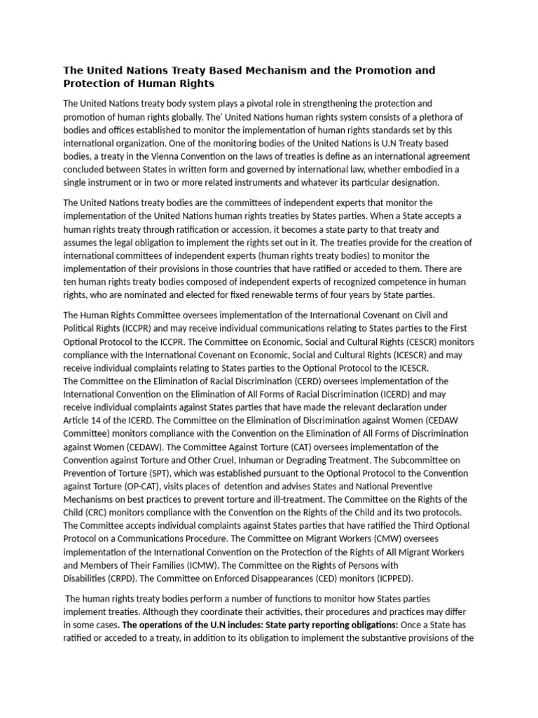 The United Nations Treaty Based Mechanism and The Promotion and ...