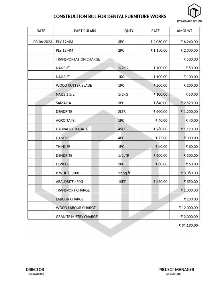 Dental Furniture Works Bill | PDF