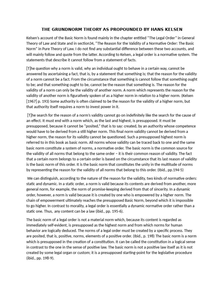 The Grundnorm Theory As Propounded by Hans Kelsen | PDF | Justice ...