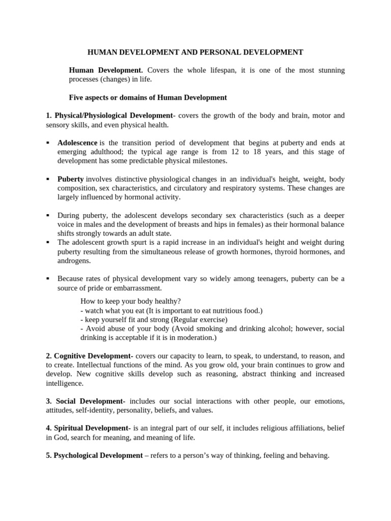 HUMAN DEVELOPMENT AND PERSONAL DEVELOPMENT | PDF